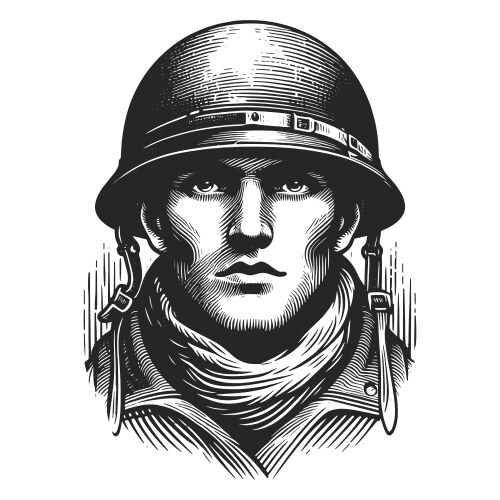 Soldier portrait engraving Royalty Free Vector Image