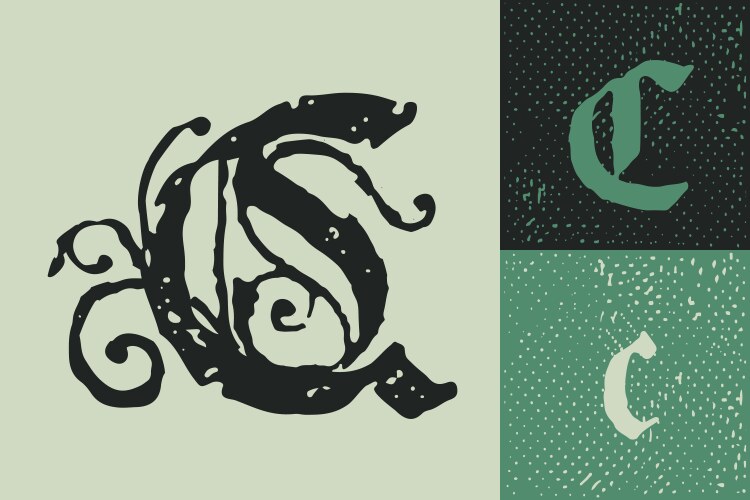 K letter drop cap logo illuminated initial Vector Image