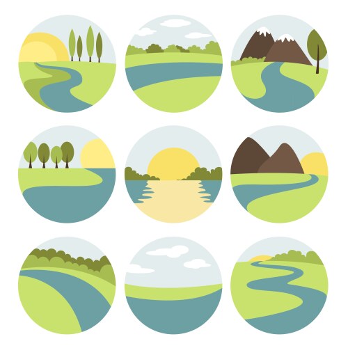 River and landscape icons Royalty Free Vector Image