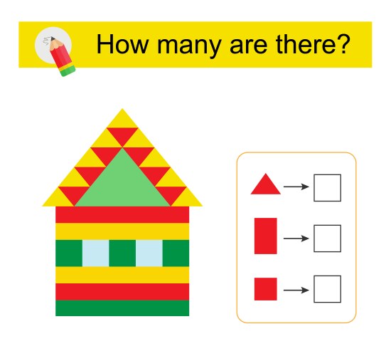 Math activity for kids how many geometric shapes Vector Image