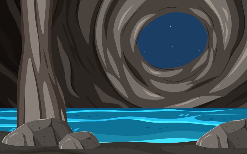 Sea cave at night background in cartoon style Vector Image