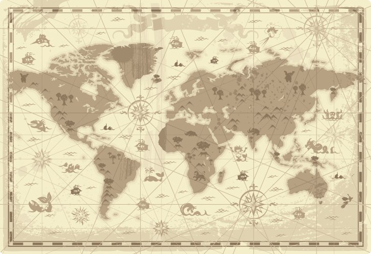 Ancient world map with the division of continents Vector Image