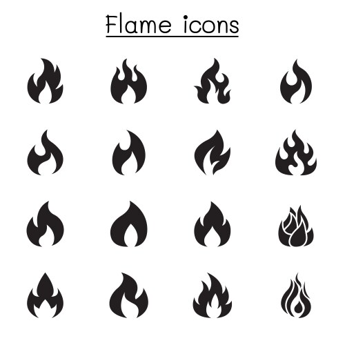 Fire flames set icons Royalty Free Vector Image