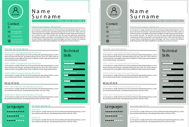 Simple modern resume cv design template Royalty Free Vector