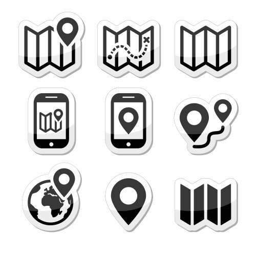 Map travel icons set Royalty Free Vector Image