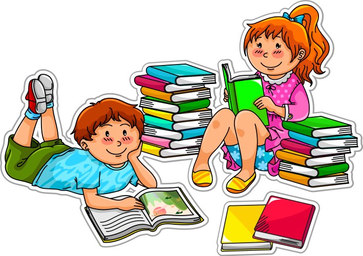 Kids reading book art Royalty Free Vector Image
