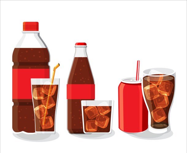 Soft drink bottle and glass cold coke Royalty Free Vector