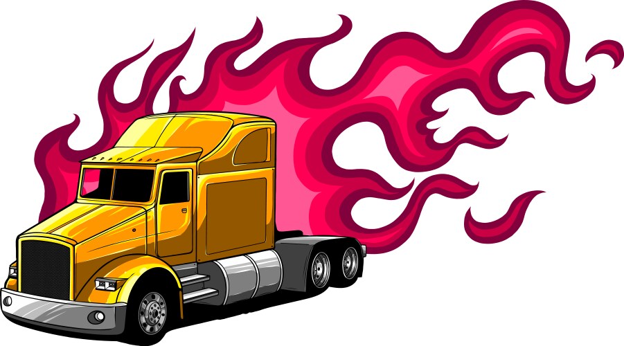 Black truck with flames Royalty Free Vector Image