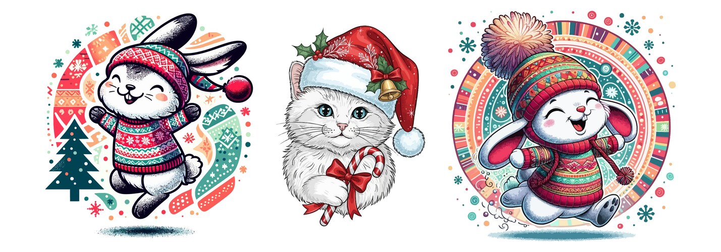 Festive animals celebrating christmas – Royalty-Free Vector | VectorStock