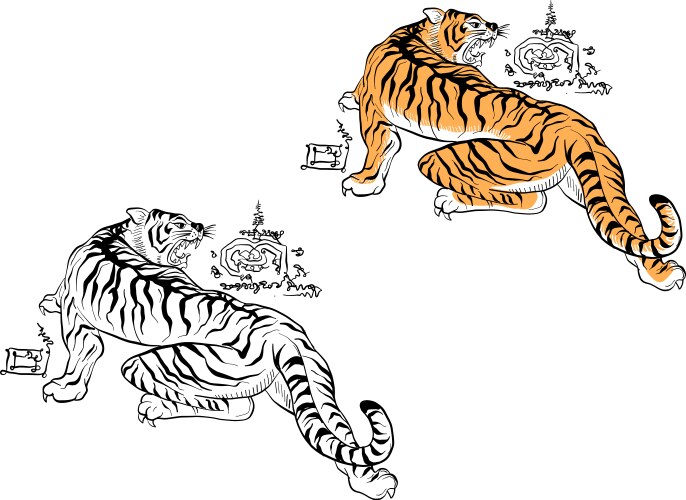 Thai Traditional Tiger Tattoo Royalty Free Vector Image