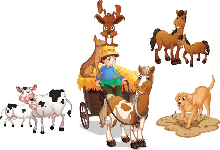 Farmer and farm animals Royalty Free Vector Image