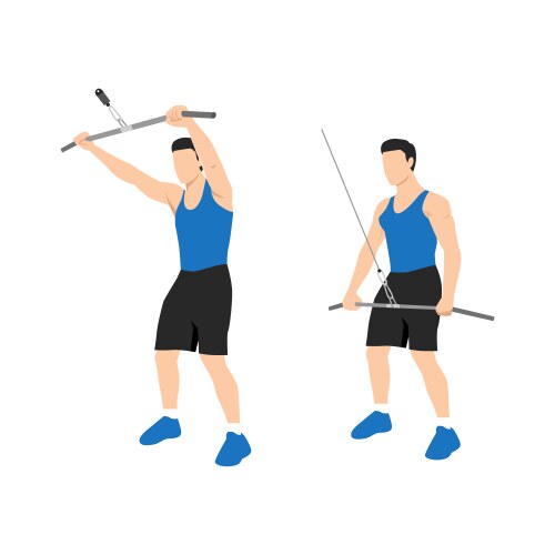 Man doing cable triceps kickbacks exercise Vector Image