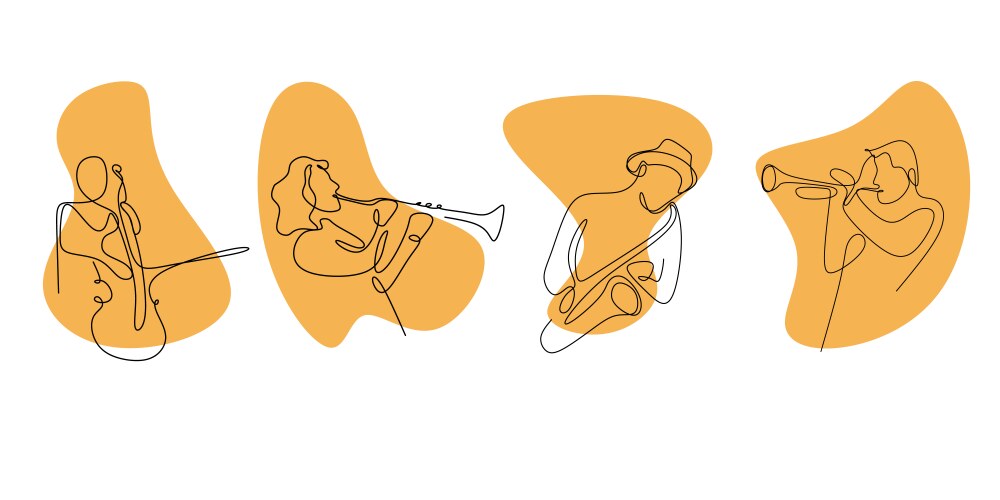 Continuous line drawing of jazz musicians playing Vector Image
