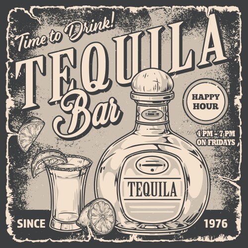 Vintage tequila poster design Royalty Free Vector Image