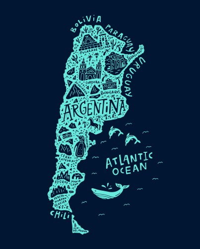 Cartoon map of argentina Royalty Free Vector Image
