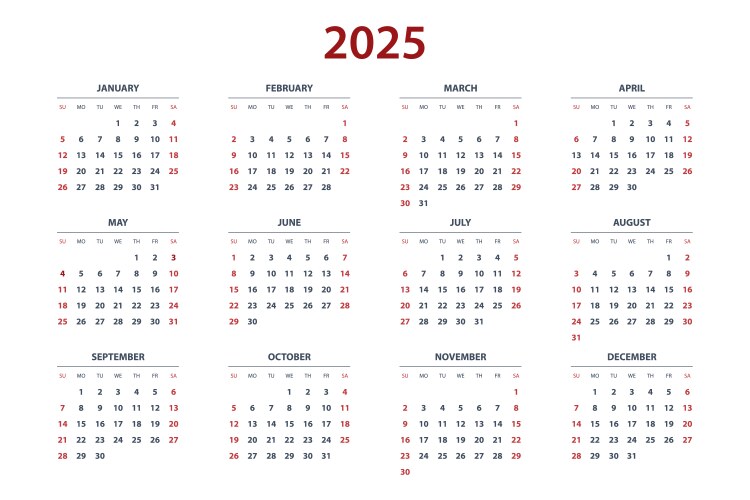 August 2025 year calendar planner template Vector Image