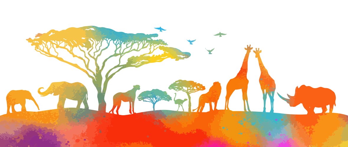 Colored abstract african landscape silhouettes Vector Image