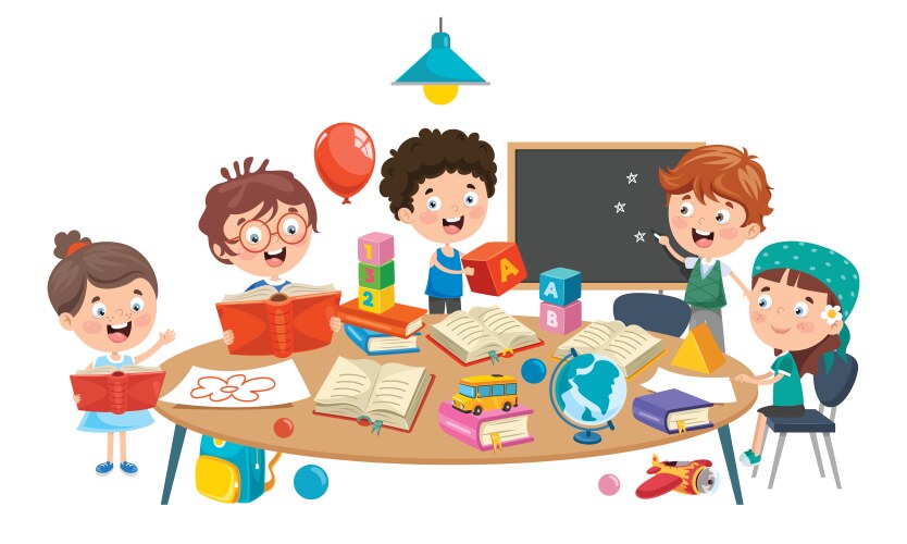 Children studying Royalty Free Vector Image - VectorStock