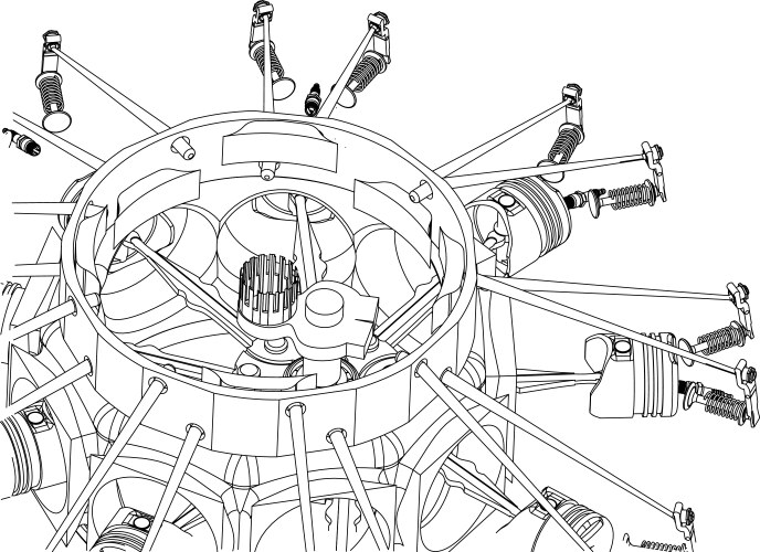 Disassembled radial engine on a white Royalty Free Vector