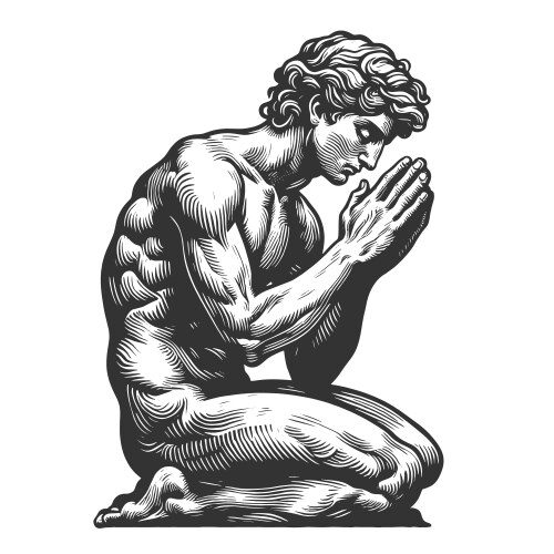 Praying male figure engraving Royalty Free Vector Image Praying male figure engraving Royalty Free Vector Image
