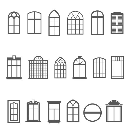 Set of black window icons Royalty Free Vector Image