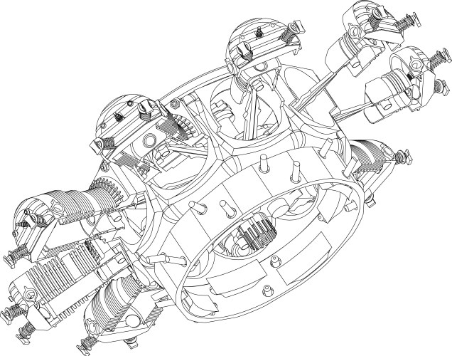 Disassembled radial engine on a white Royalty Free Vector