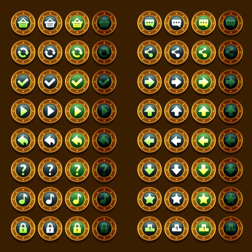 Green game icons buttons interface ui Royalty Free Vector