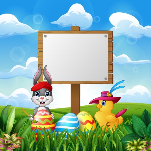 Cartoon bunny holding blank sign Royalty Free Vector Image