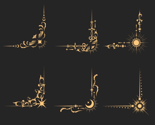 Set of mystical corners and frames borders magic Vector Image