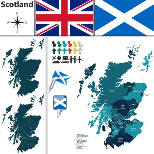 Map scotland with districts Royalty Free Vector Image