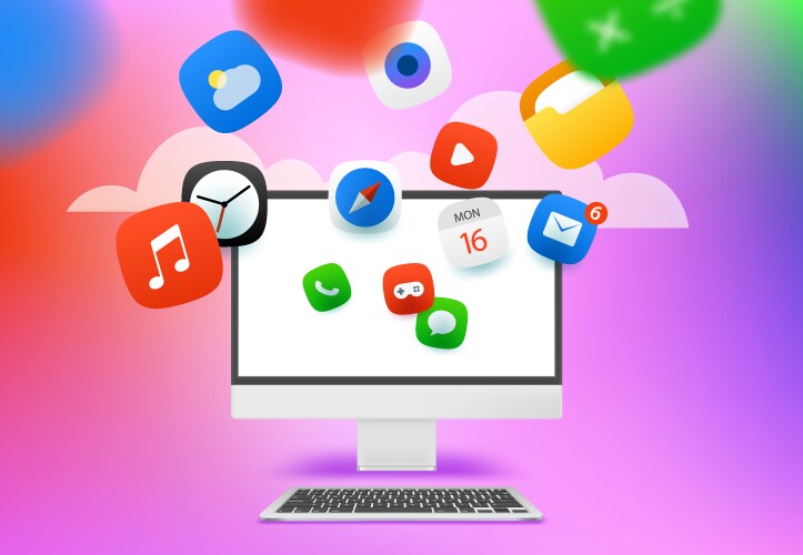 Internet concept globe application icons Vector Image