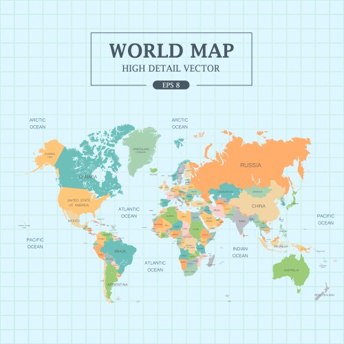 Detailed political world map with all countries Vector Image