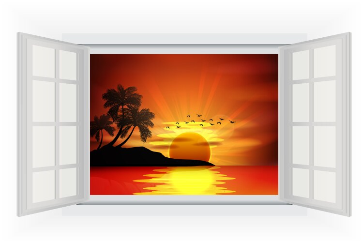 Open window of sunset background on beach Vector Image