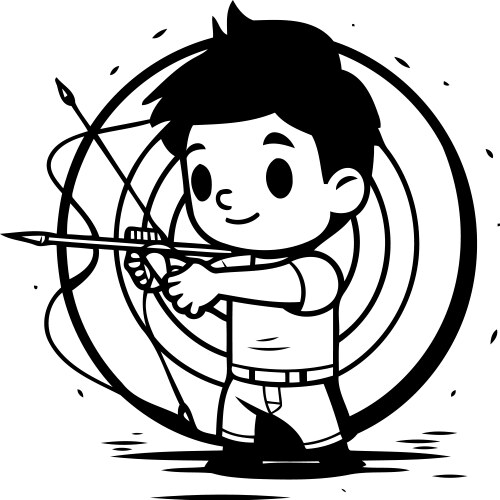 Cartoon boy aiming with a bow and arrow Royalty Free Vector