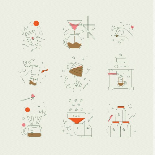 Coffee symbols set light yellow Royalty Free Vector Image