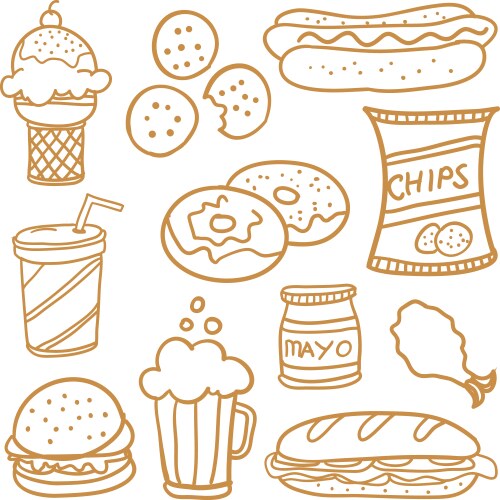 Doodle of food delicious collection Royalty Free Vector