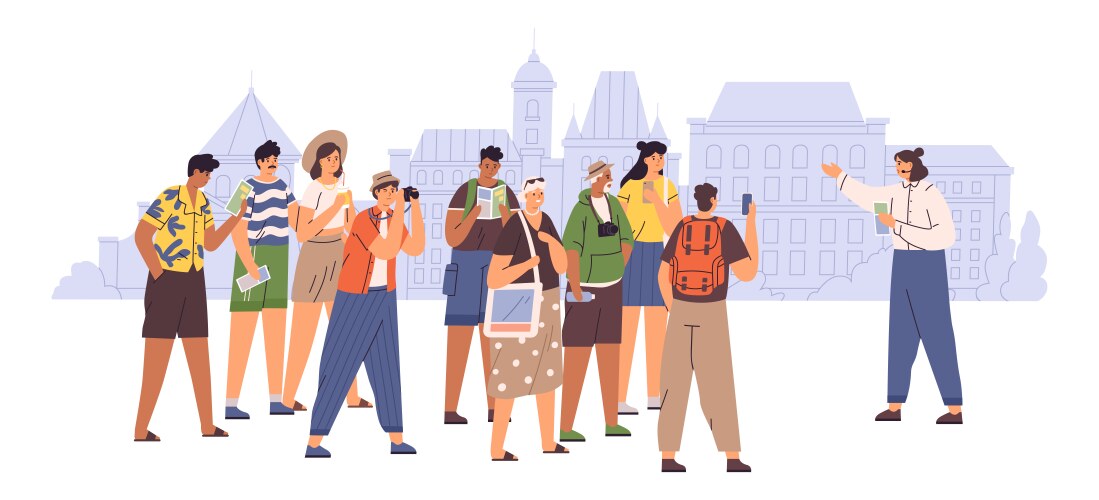 Tour guide provide assistance banner museum Vector Image