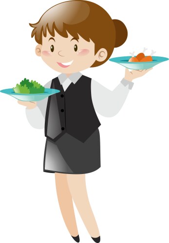Cartoon waiter serving a big cake Royalty Free Vector Image