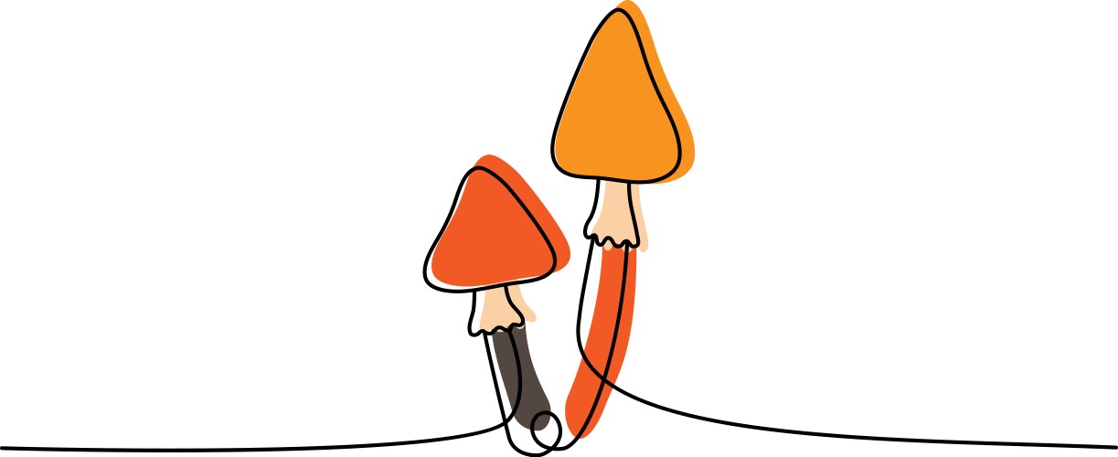 Mushroom one line colored continuous drawing Vector Image
