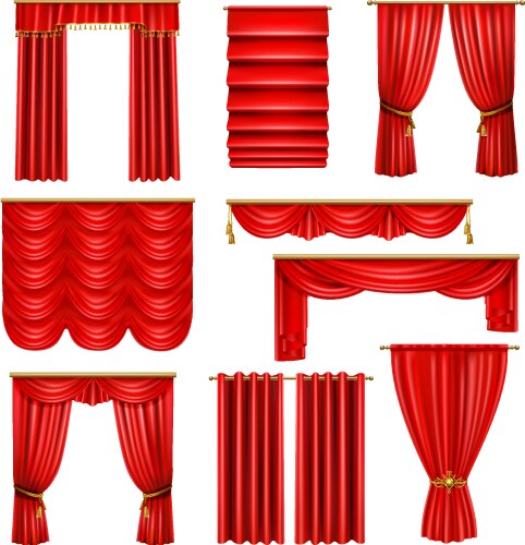 Red curtain 3d realistic set Royalty Free Vector Image