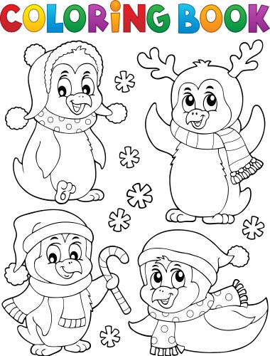 Coloring book winter penguin topic 1 Royalty Free Vector