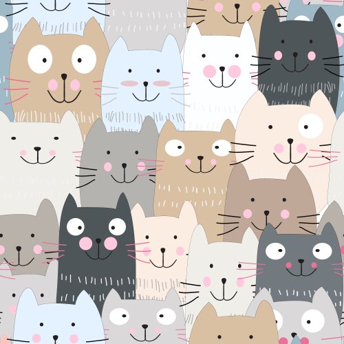 Seamless pattern cute cat kitty kitten cartoon Vector Image