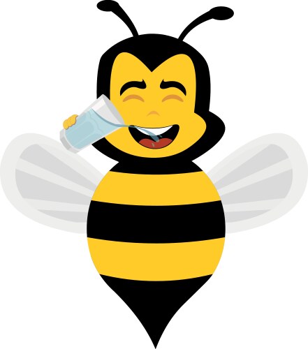 Bee cartoon drunk glass of wine Royalty Free Vector Image