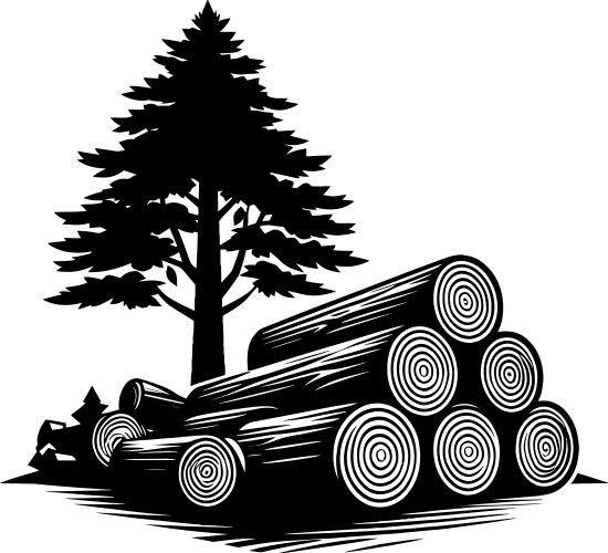 Wood log stack silhouette isolated on white Vector Image