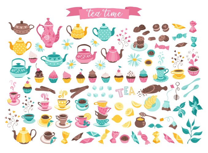 Tea time seamless pattern background beige Vector Image
