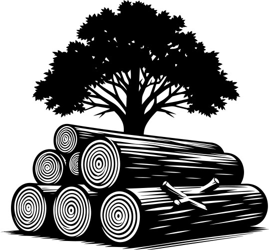 Wood log stack silhouette isolated on white Vector Image