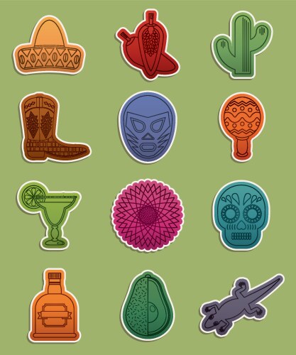 Collection of mexican stickers in native style Vector Image