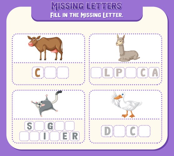 Write the missing sounds phonics worksheet choose Vector Image