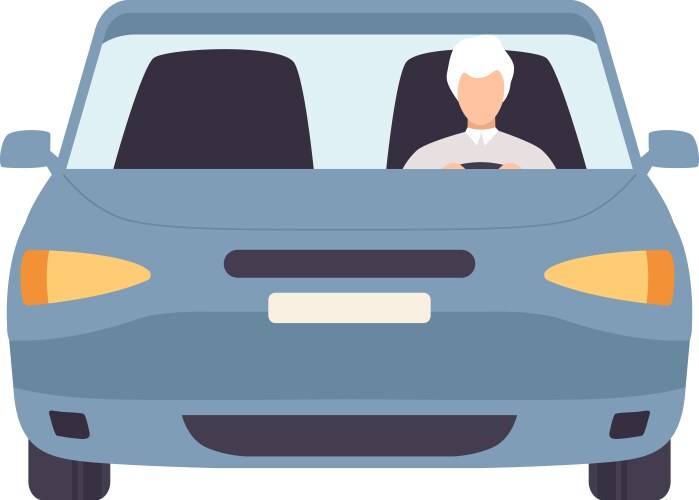 Black car with driver and passenger front view Vector Image