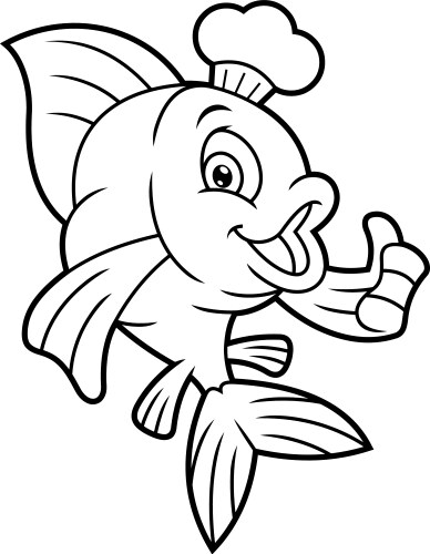Outlined fish sushi chef cartoon character Vector Image